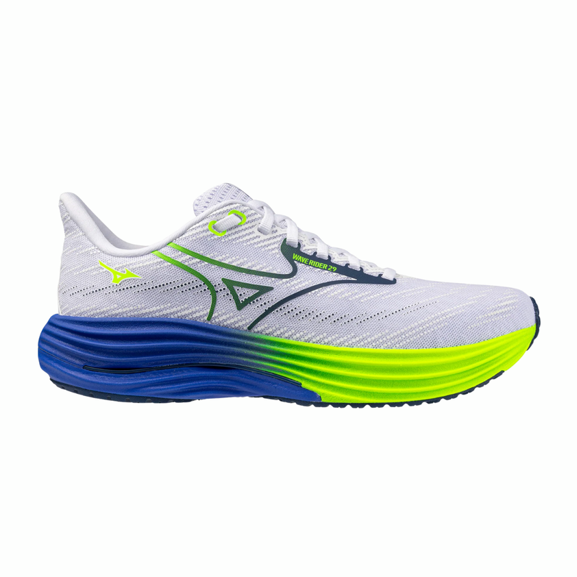 Men's Mizuno Wave Rider 29 | White, Estate Blue & Lightning Yellow ...